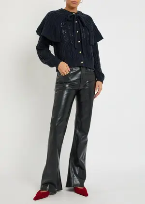 FRAME Cape-effect Cable-knit Wool-blend Cardigan - Navy