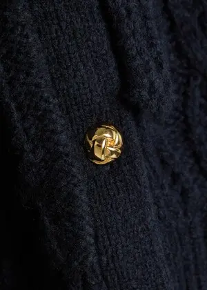 FRAME Cape-effect Cable-knit Wool-blend Cardigan - Navy