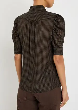 FRAME The Houndstooth Gillian Silk Top - Dark Brown