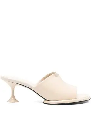 SERGIO ROSSI Leather Heel Mules - Beige