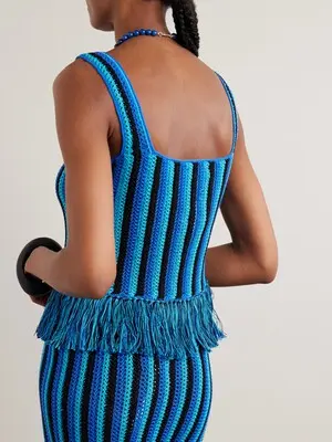 Escvdo Misti Fringed Striped Open-knit Cotton Tank