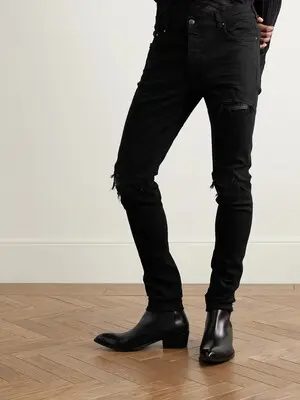 Amiri Mx1 Skinny-fit Leather-paneled Distressed Jeans