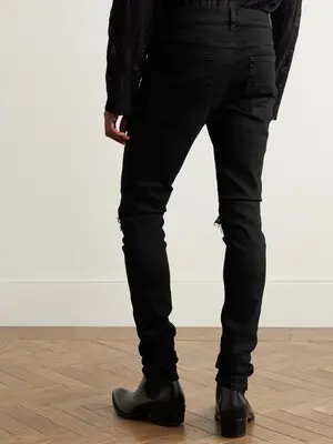 Amiri Mx1 Skinny-fit Leather-paneled Distressed Jeans
