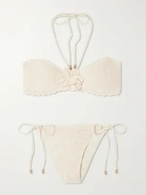 Zimmermann Awaken Embellished Crocheted Halterneck Bikini - Cream
