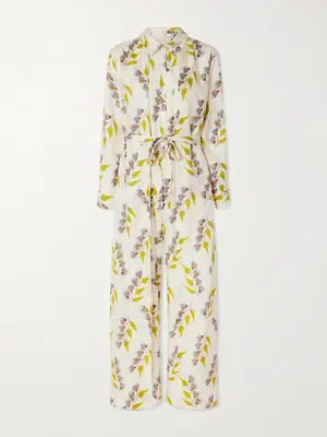 Ulla Johnson Floral-print Silk-twill Jumpsuit - Cream