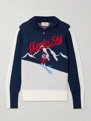 WE NORWEGIANS Jacquard-knit Merino Wool Half-zip Sweater - Blue