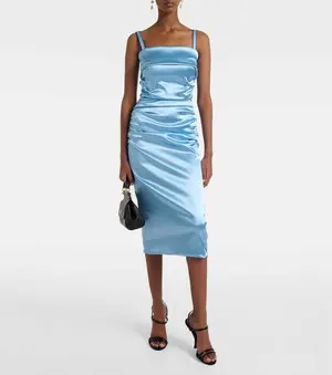 Dolce & Gabbana Ruched Satin Cocktail Dress - Blue
