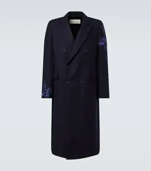 Dries Van Noten Floral Double-breasted Wool Coat - Blue