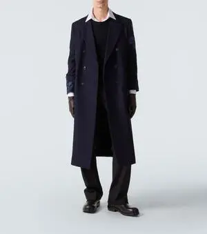 Dries Van Noten Floral Double-breasted Wool Coat - Blue