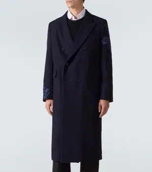 Dries Van Noten Floral Double-breasted Wool Coat - Blue