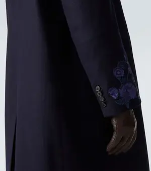 Dries Van Noten Floral Double-breasted Wool Coat - Blue
