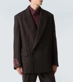 Dries Van Noten Embroidered Wool Flannel Blazer
