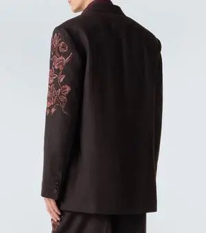 Dries Van Noten Embroidered Wool Flannel Blazer