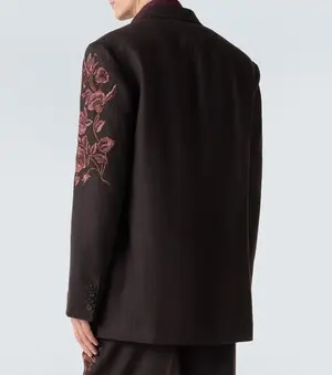 Dries Van Noten Embroidered Wool Flannel Blazer