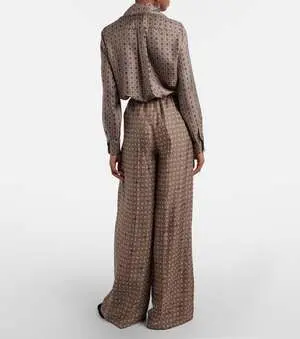 Max Mara Vischio Printed Wide-leg Pants - Brown