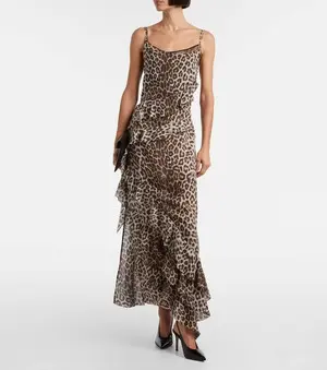 JACQUES WEI Leopard-print Draped Silk Maxi Dress