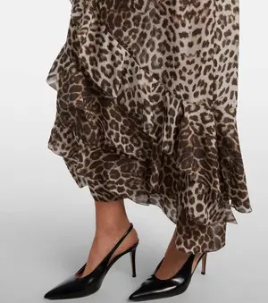 JACQUES WEI Leopard-print Draped Silk Maxi Dress