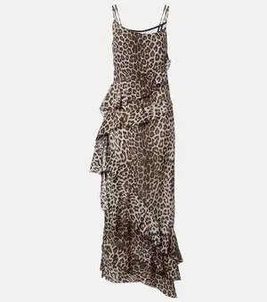 JACQUES WEI Leopard-print Draped Silk Maxi Dress - Multicoloured