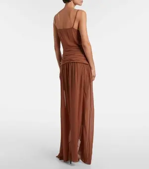 JACQUES WEI Draped Ruffled Maxi Dress