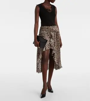 JACQUES WEI Leopard-print Asymmetric Midi Dress