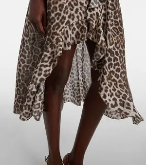 JACQUES WEI Leopard-print Asymmetric Midi Dress