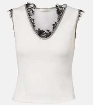 JACQUES WEI Lace-trimmed Jersey Top