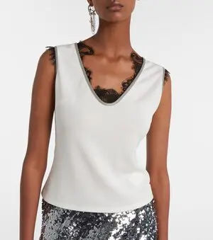JACQUES WEI Lace-trimmed Jersey Top