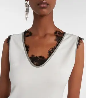 JACQUES WEI Lace-trimmed Jersey Top
