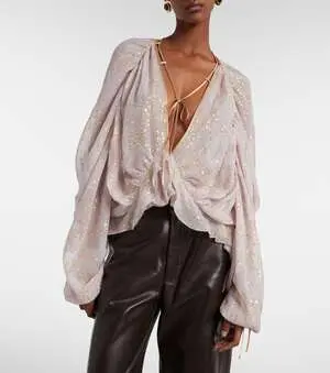 JACQUES WEI Ruffled Silk-blend Shirt