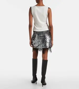 JACQUES WEI Lace-trimmed Sequined Miniskirt - Silver