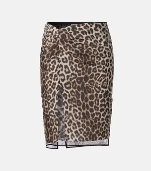 JACQUES WEI Leopard-print Silk Midi Skirt With Lace