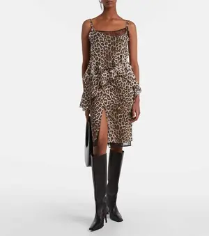 JACQUES WEI Leopard-print Silk Midi Skirt With Lace