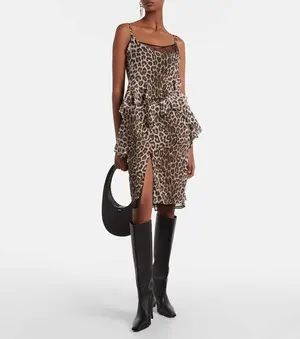 JACQUES WEI Leopard-print Ruffled Silk Camisole