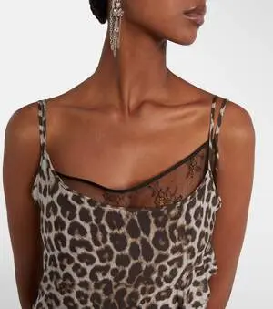 JACQUES WEI Leopard-print Ruffled Silk Camisole