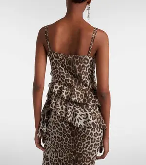 JACQUES WEI Leopard-print Ruffled Silk Camisole