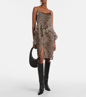 JACQUES WEI Leopard-print Ruffled Silk Camisole - Multicoloured
