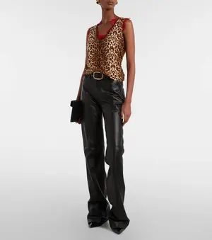 JACQUES WEI Leopard-print Top With Lace Trim