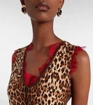 JACQUES WEI Leopard-print Top With Lace Trim