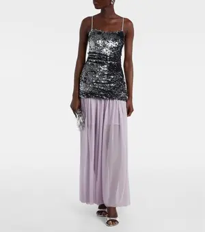 JACQUES WEI Sequined Paneled Maxi Dress
