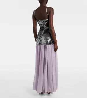 JACQUES WEI Sequined Paneled Maxi Dress