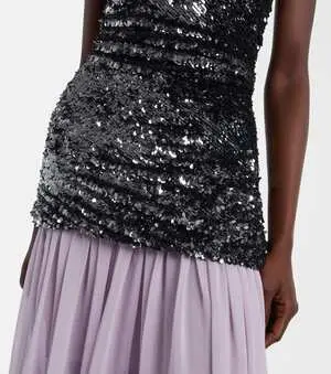 JACQUES WEI Sequined Paneled Maxi Dress