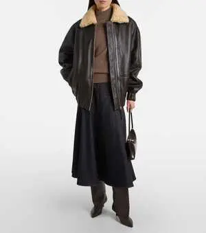 Jacquemus Shearling-trimmed Leather Bomber Jacket - Brown