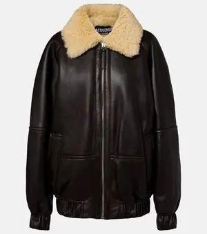 Jacquemus Shearling-trimmed Leather Bomber Jacket - Brown