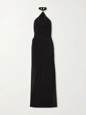 SIR. Silk Maxi Dress With Halterneck - Black