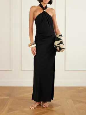 SIR. Silk Maxi Dress With Halterneck - Black