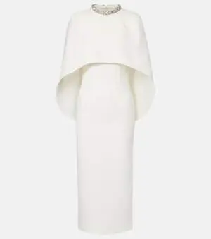 Roland Mouret Caped Crystal-embellished Crêpe Midi Dress - White