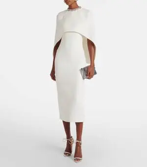 Roland Mouret Caped Crystal-embellished Crêpe Midi Dress