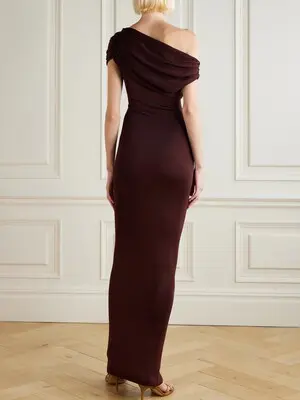SELF-PORTRAIT Off-the-shoulder Draped Knitted Maxi Dress