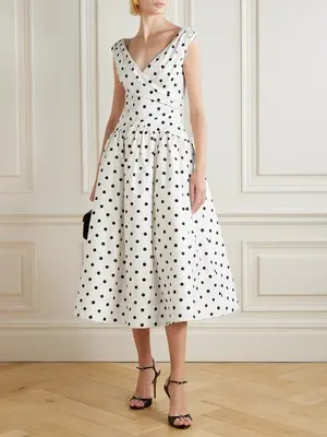 SELF-PORTRAIT Wrap-effect Polka-dot Midi Dress - Neutrals