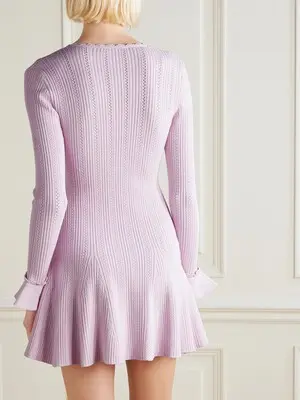 SELF-PORTRAIT Faux Pearl-embellished Pointelle-knit Mini Dress - Pink